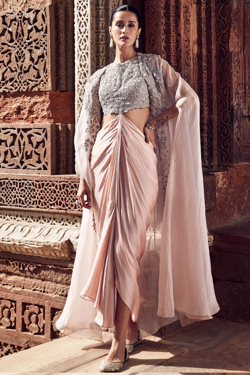 The Iconic Blush Tulip Couture Knotted Dhoti Cape – Matsya World